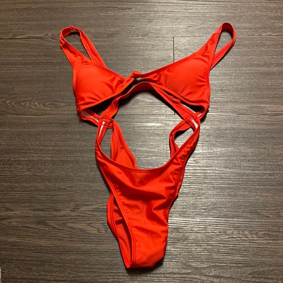 Swim | Red One Piece Cut Out Baywatch Style One Piece Bikini | Poshmark